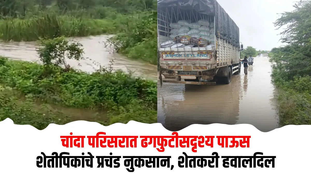 चांदा परिसरात ढगफुटीसदृश्य पाऊस; शेतीपिकांचे प्रचंड नुकसान, शेतकरी हवालदिल
